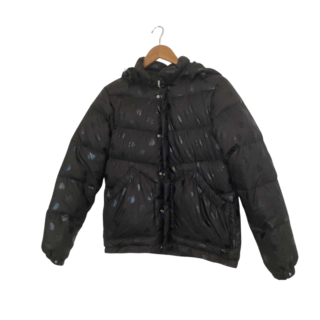 Gorman Women's Black and Grey Puffer Jacket with Hoodie Size 8