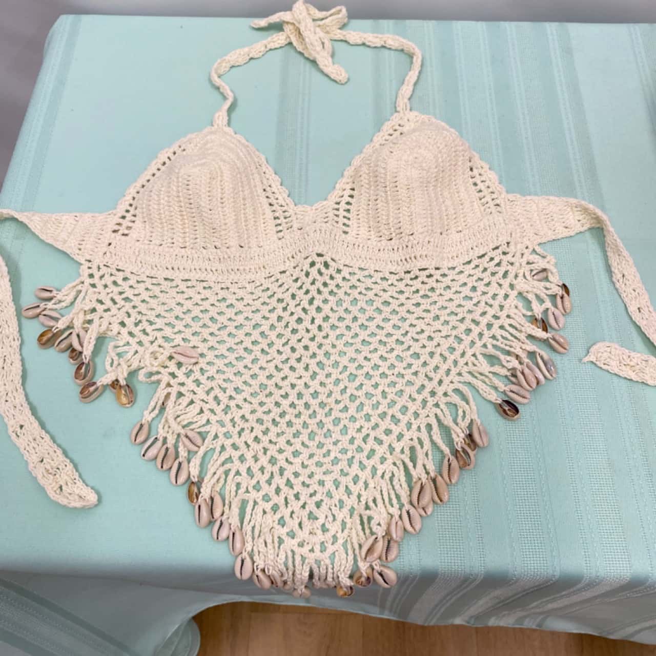 Women's Crochet Top / Beachwear With Shells Off White (s)
