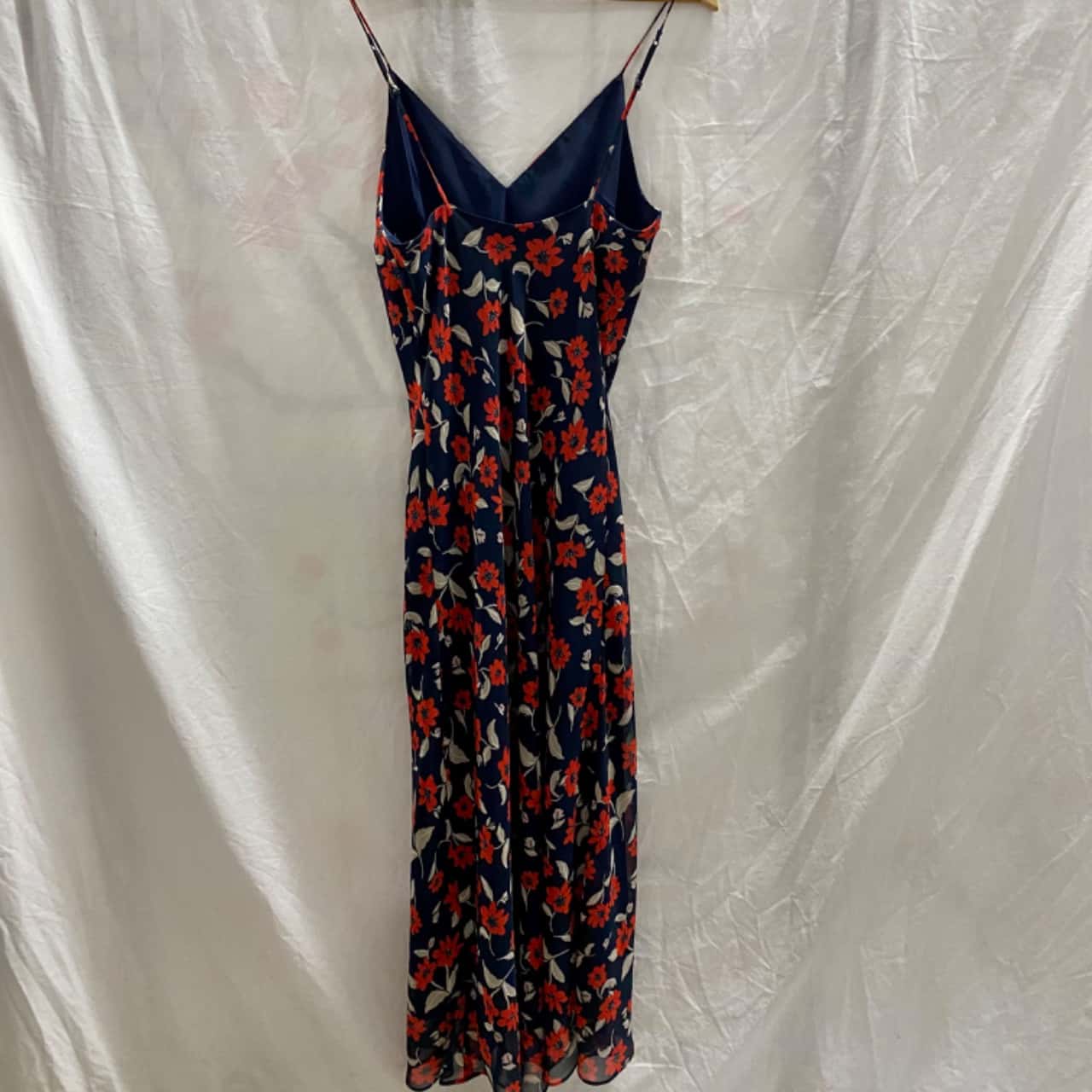 Finders Keepers Navy with Red Flowers Size 10 Maxi Dress / Shoestring Strap