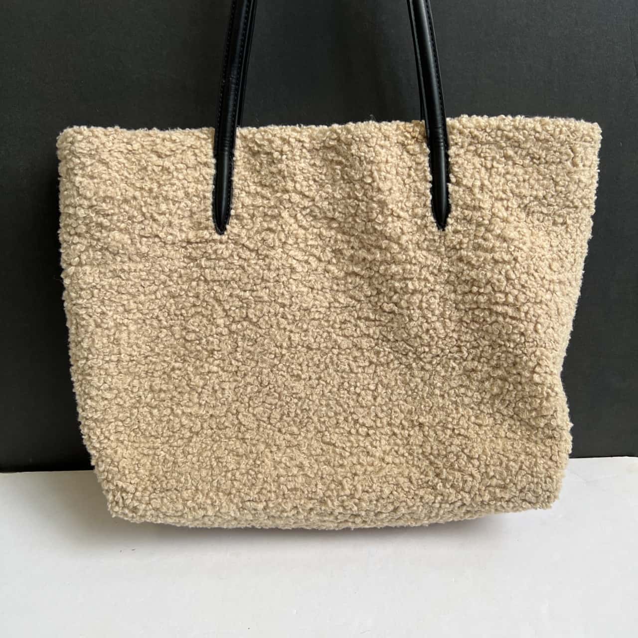 Zara Womens Teddy Fleece Tote Bag Beige
