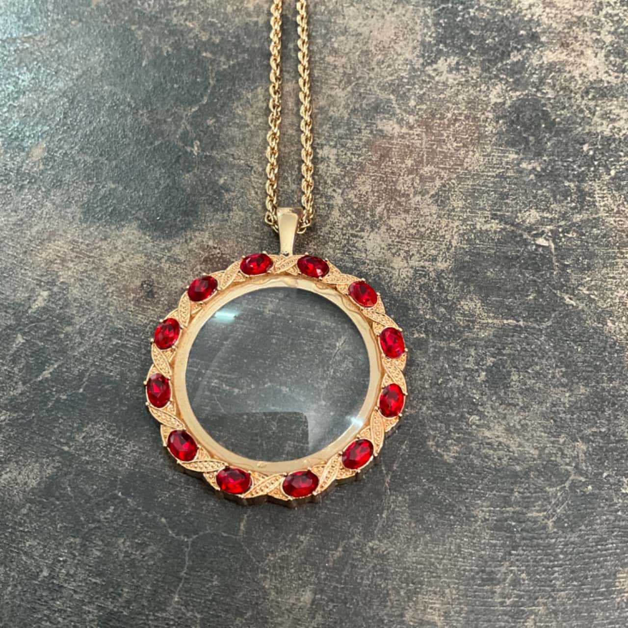 Golden & Red Stone Magnifying Glass Necklace (s)