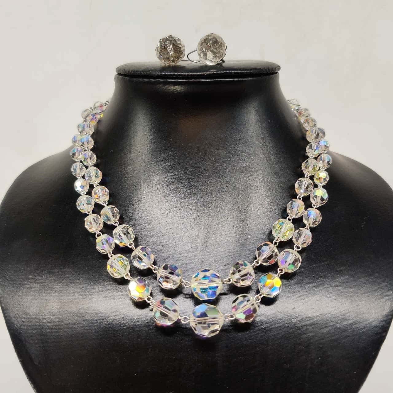 Stunning Double Strand Of Cut Crystal 40cm Necklace With Matching Drop ...