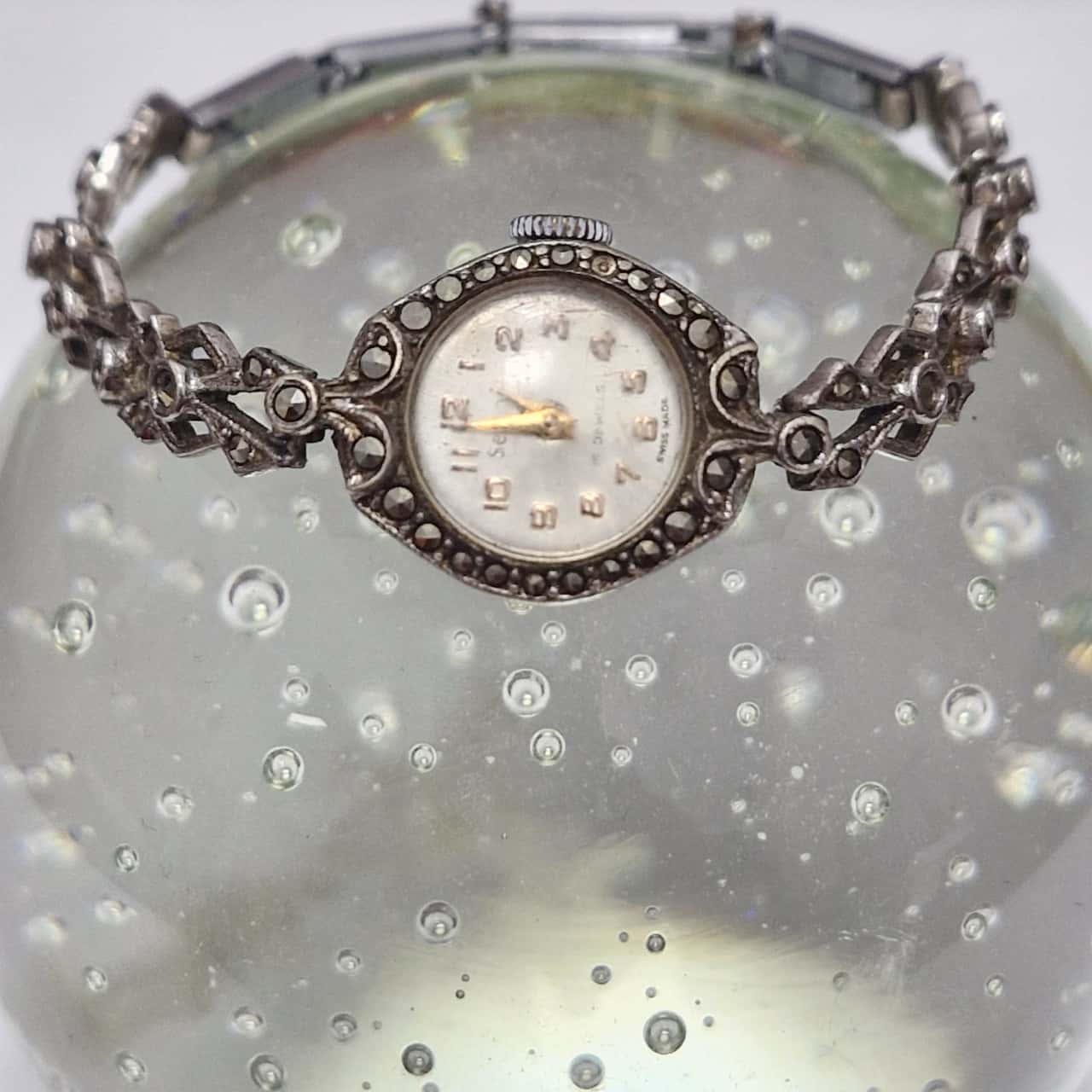 Vintage Art Deco Ladies Marcasite Dress Wrist Watch, Swiss Mechanical ...