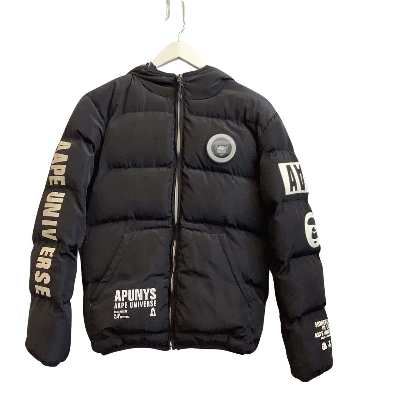 Aape Universe Mens Size M-L Reversible Puffer Jacket Black / White(s)