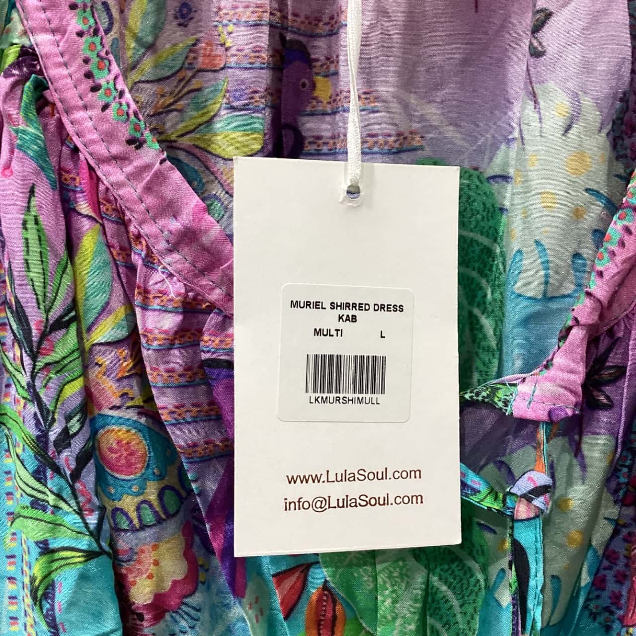 Lula Soul Brand! BNWT THE MURIEL SHIRRED DRESS! Womens Size L Floral ...