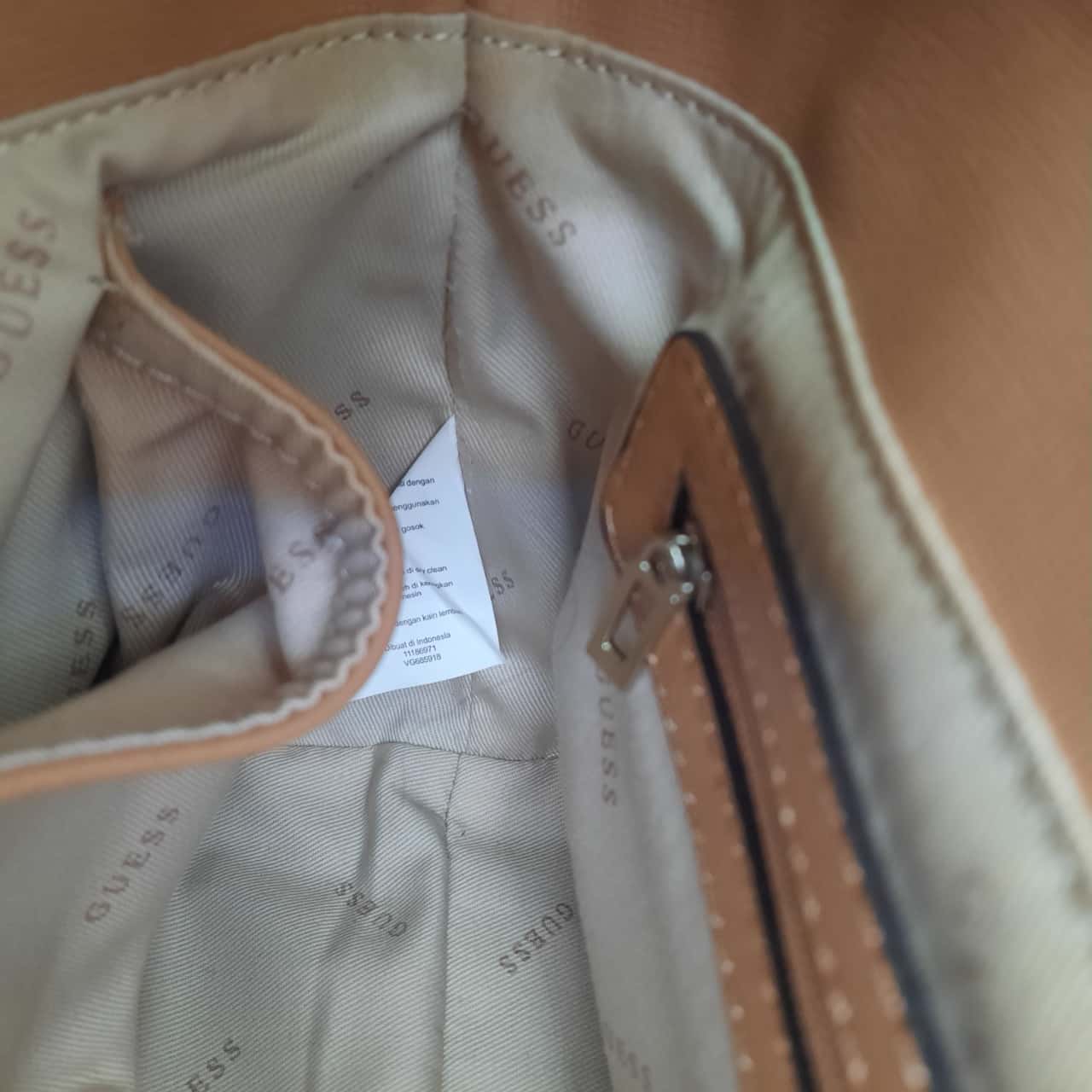 Guess 1981 Women's Crossbody Handbag Beige / Brown Silver Hardware ...