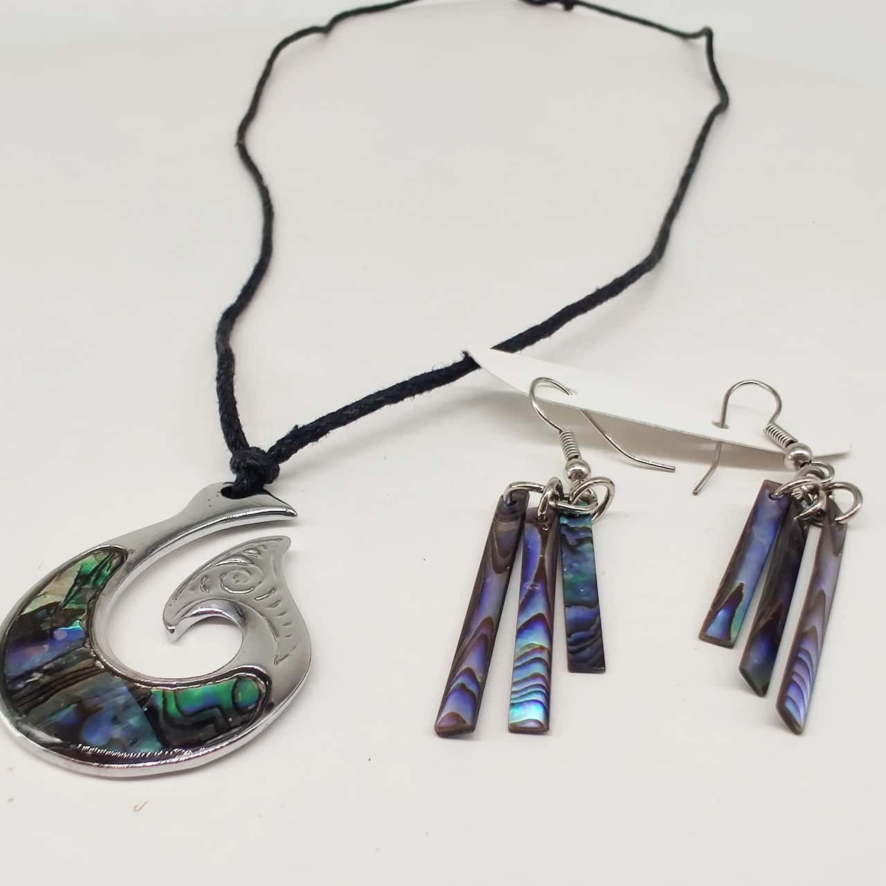 New Zealand "Hook" On Cord With Paua Shell Inlay & Matchstick Paua ...