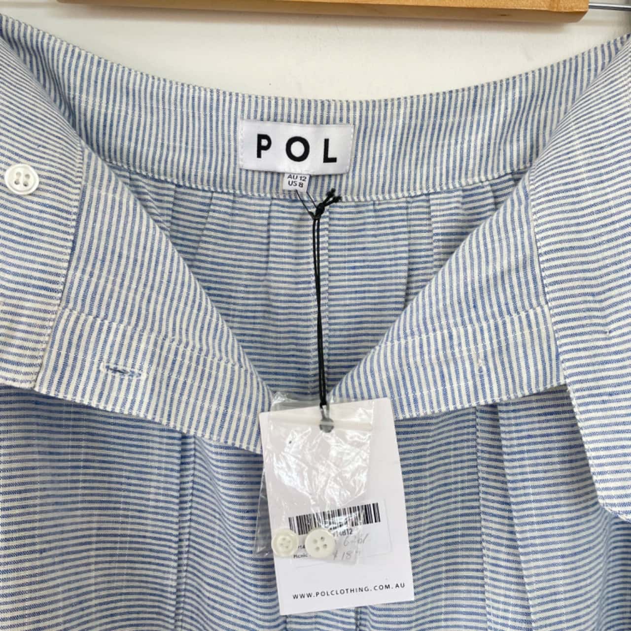 POL Clothing Blue Striped Long Sleeve Shirt Skirt Size 12 / L