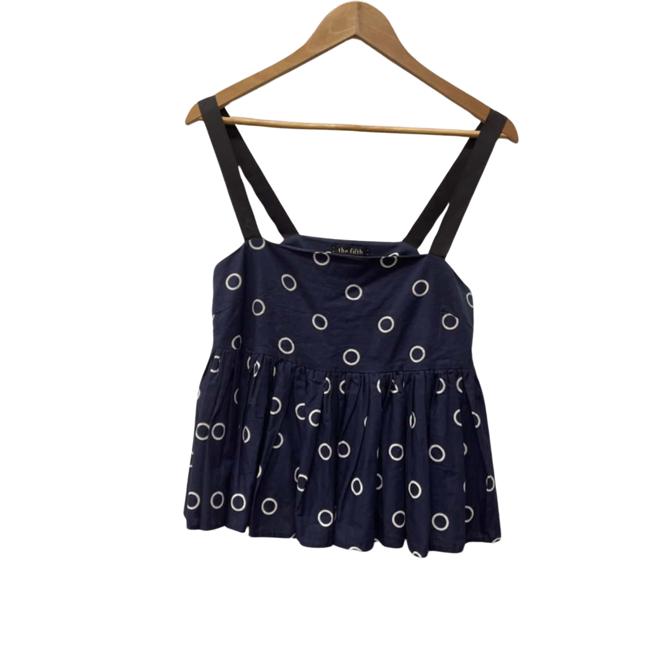 The Fifth Womens Size 10 S Cami Cropped Tops Navy Blue Pattern White