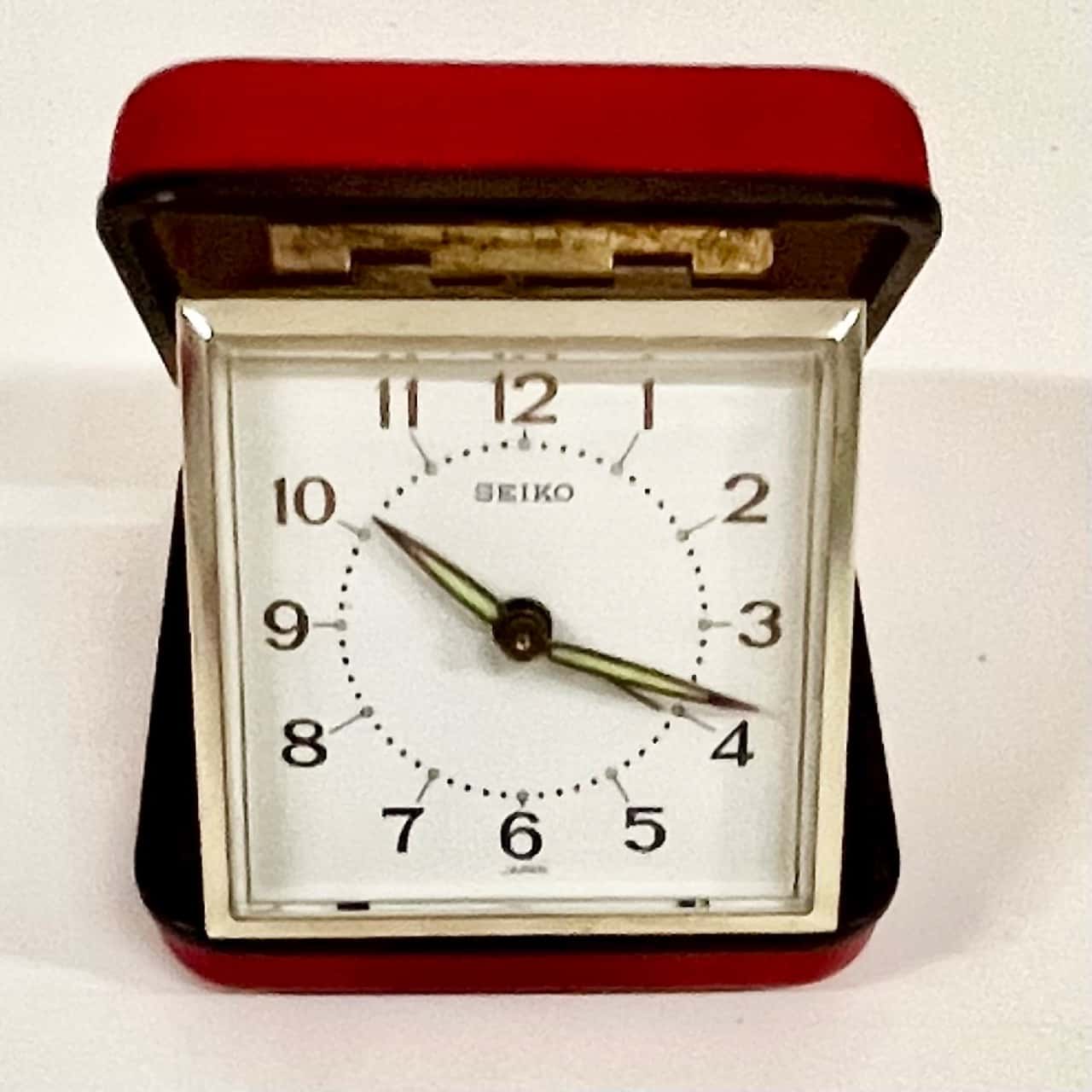 Vintage Quartz Red Travel Clock- Made In Japan (s)
