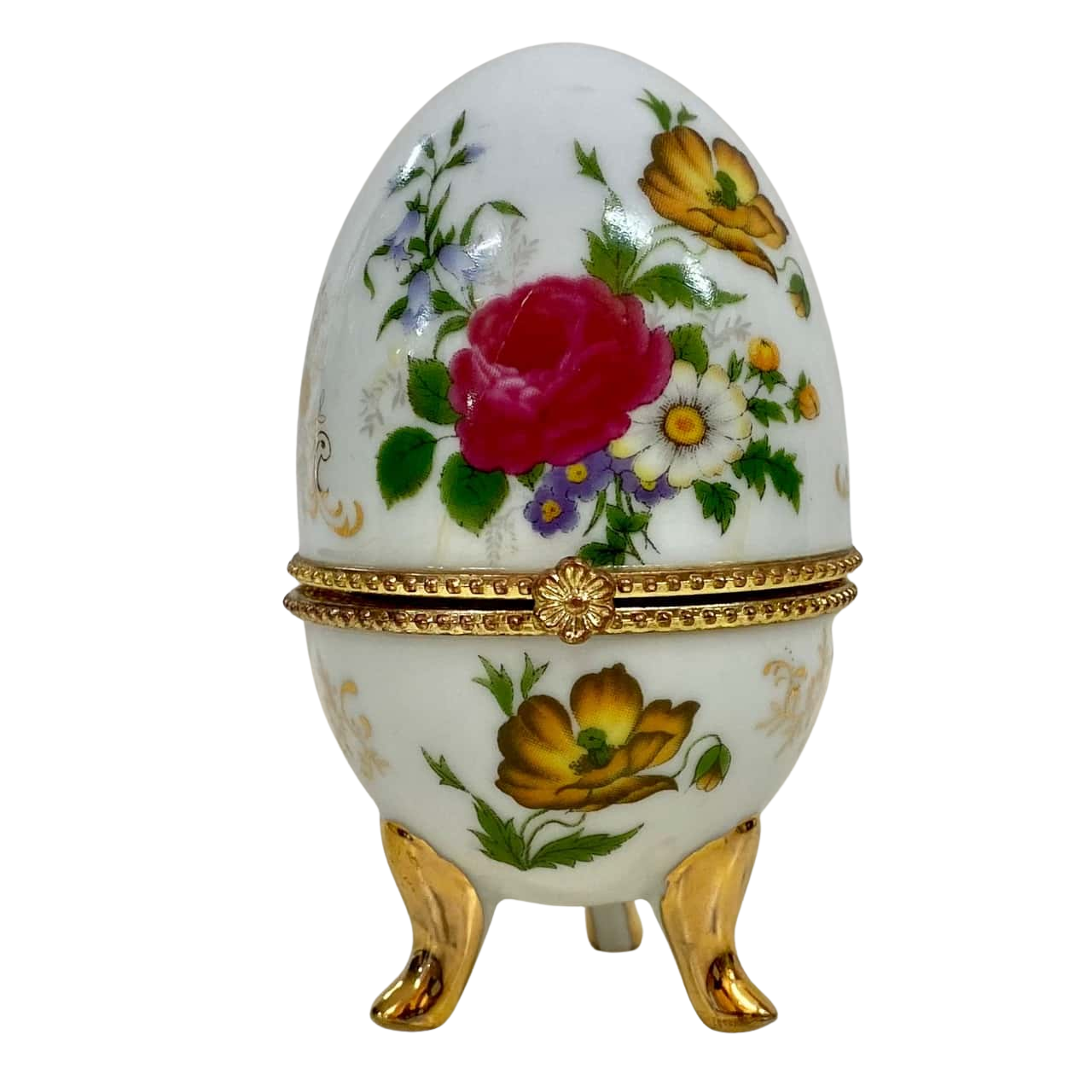 Linoge Footed Floral Egg with Hinged Lid