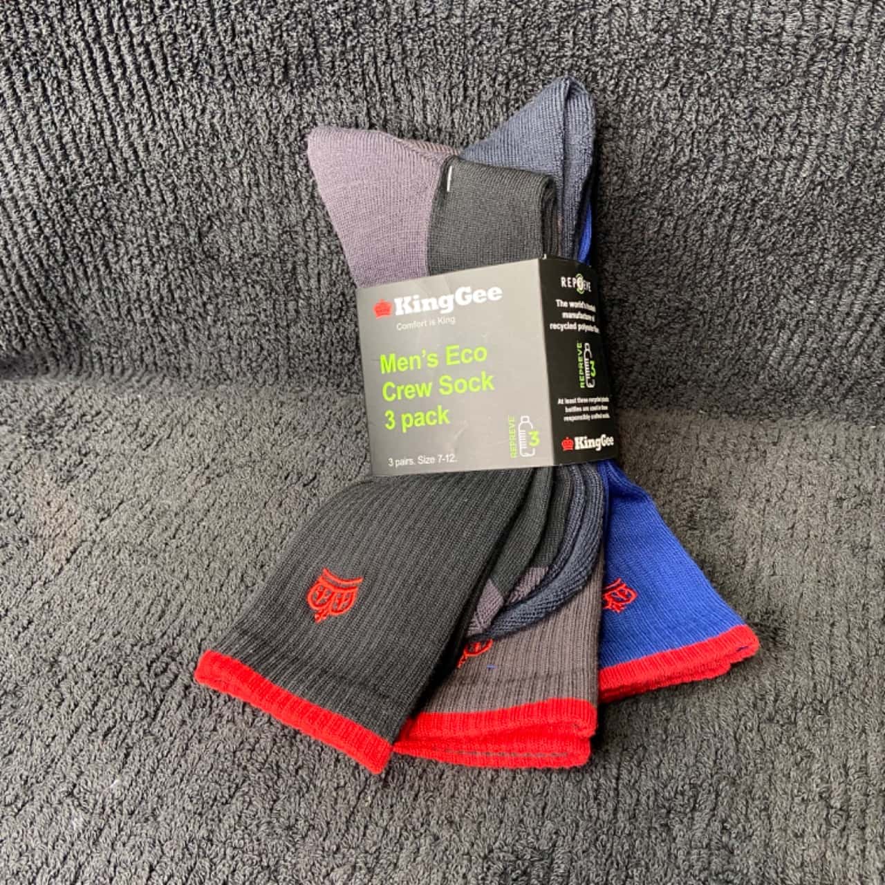 King Gee Mens Size 7-12 Eco Crew Sock 3 Pack Assorted Colours(s)