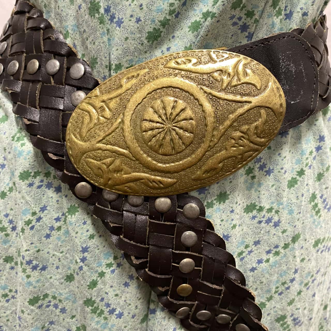 Unisex Platted Leather Belt Brown (s)