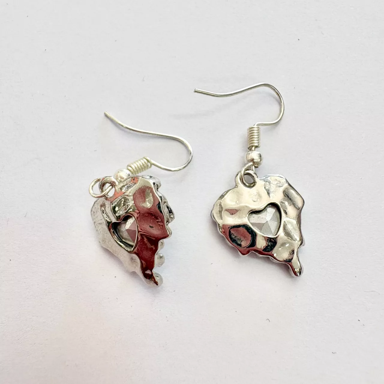 Hook Love Heart Earrings with Textured Outer Heart