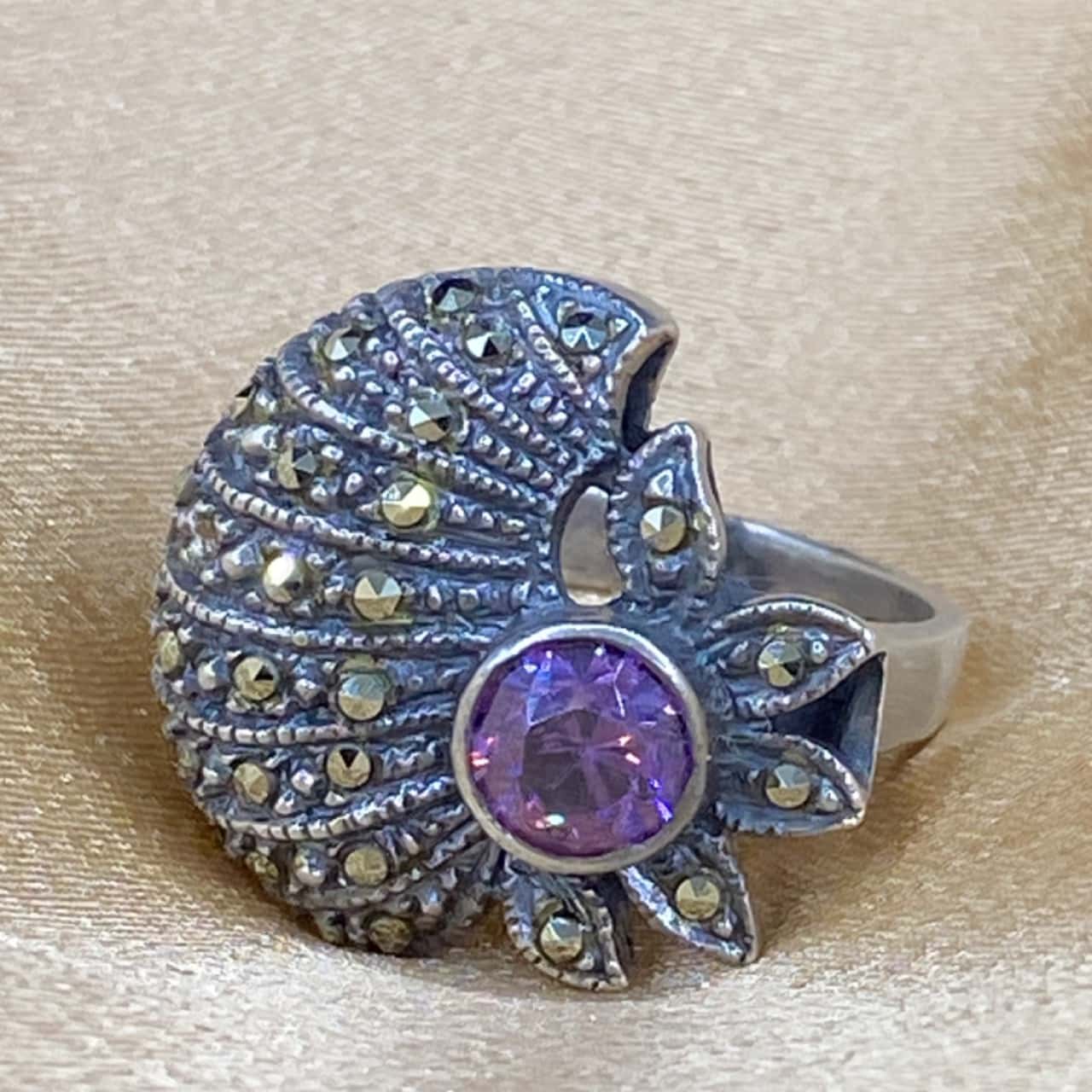 Womens Marcasite Semi Precious Rings Purple / Silver (s)