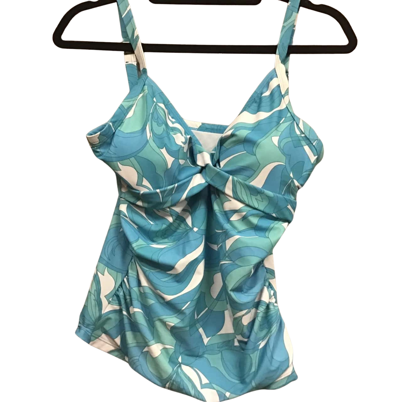 Walkonbeach Womens Size M Blue / Pattern / White Tankini