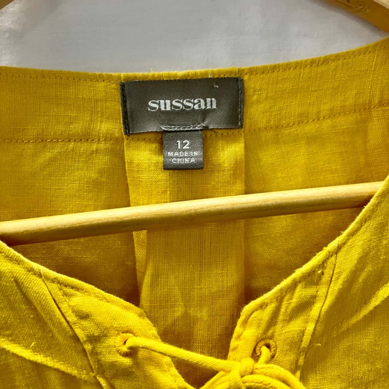 Sussan 100% linen Size 12 3/4 Sleeve buttercup yellow Top(s)