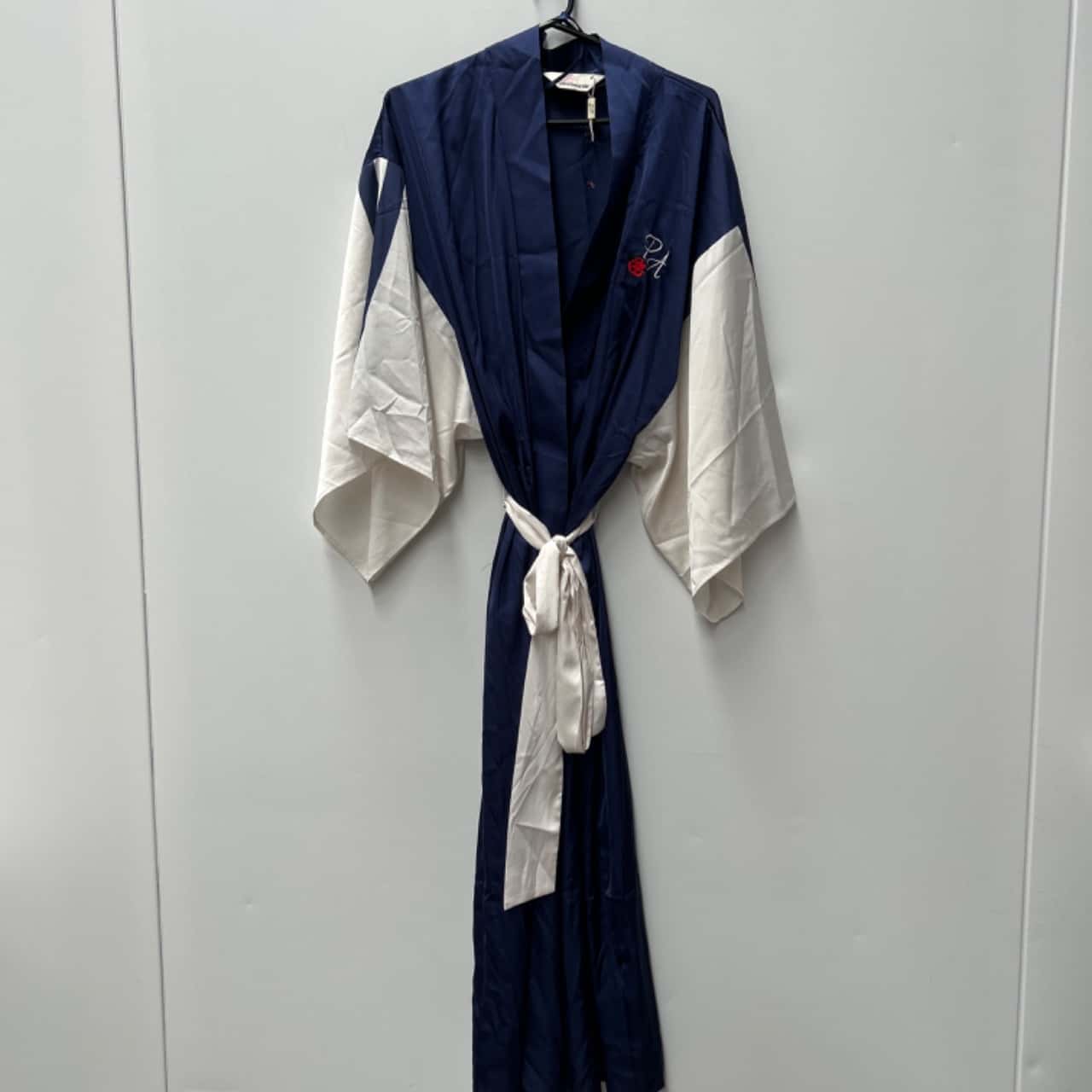 Peter Alexander Size M Navy Blue with floral detail - satin robe (s)