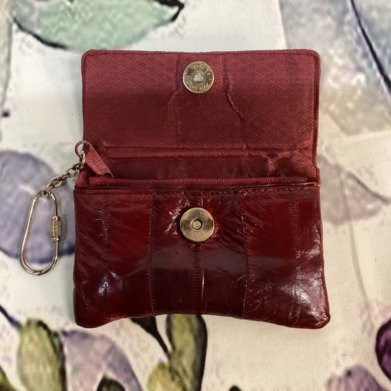 Made in Korea Womens Genuine Eel Skin Coin Purse Maroon