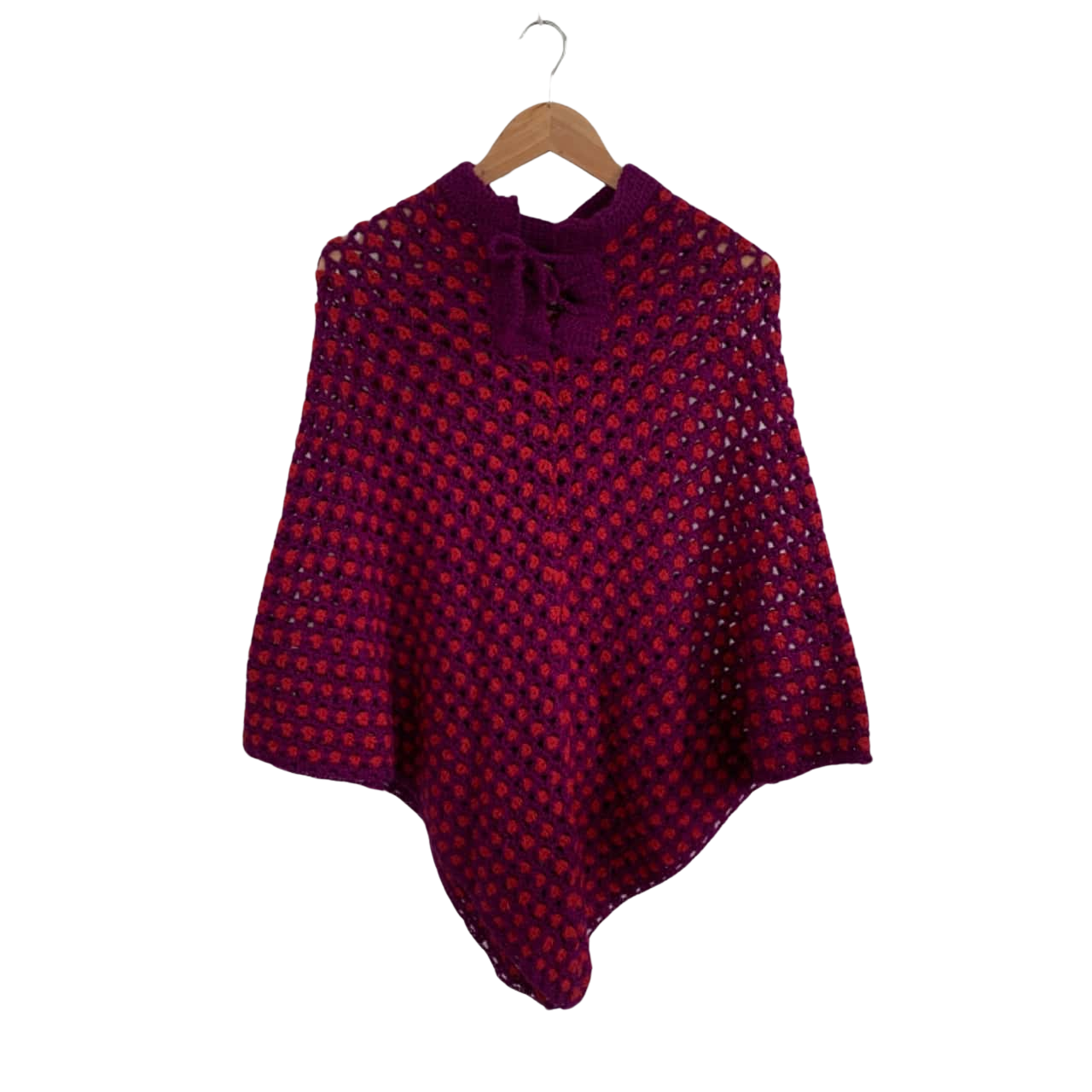 Purple Handmade Wool Crochet Poncho