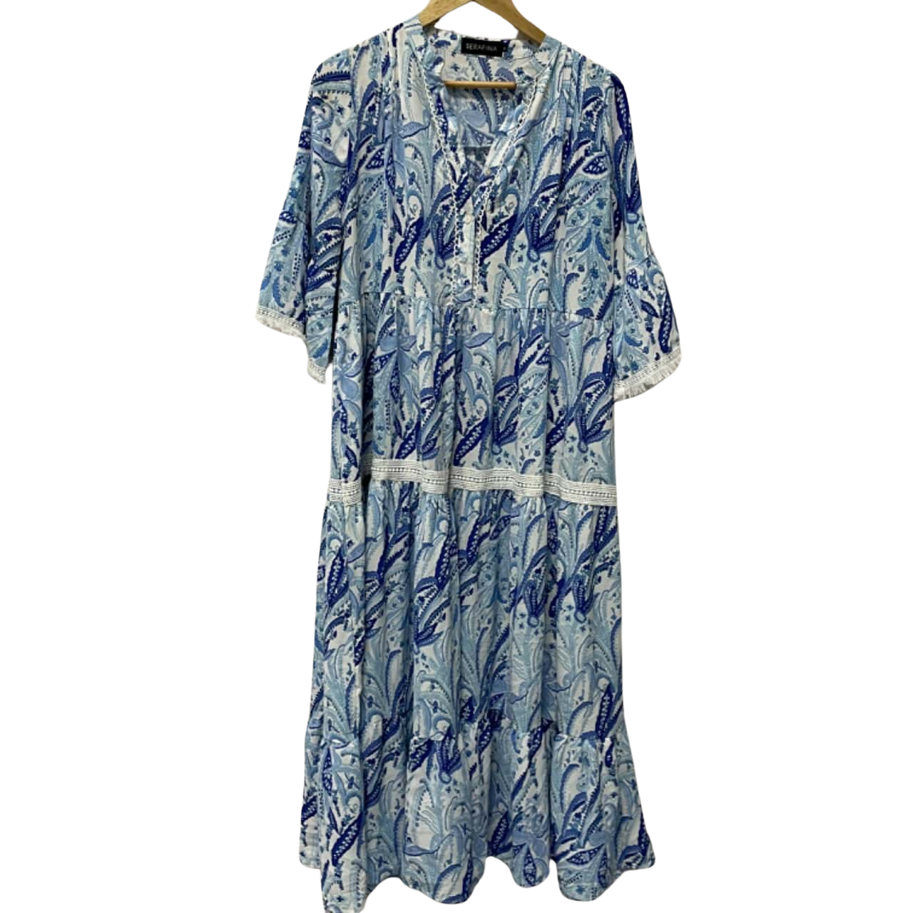 Serafina Womens Size M Maxi Dress Blue / Pattern / White (s)