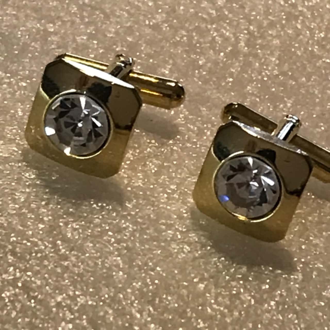 Vintage Mens Cufflinks Gold with Large Crystal Stone Suit Formal ...