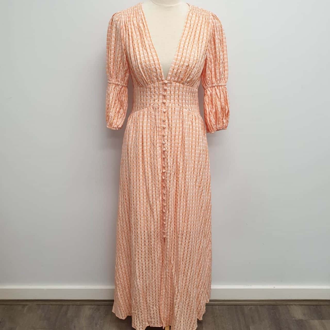 Jean Jail Gorgeous Kenzi Puff Sleeve Orange Gingham Check Maxi Dress ...