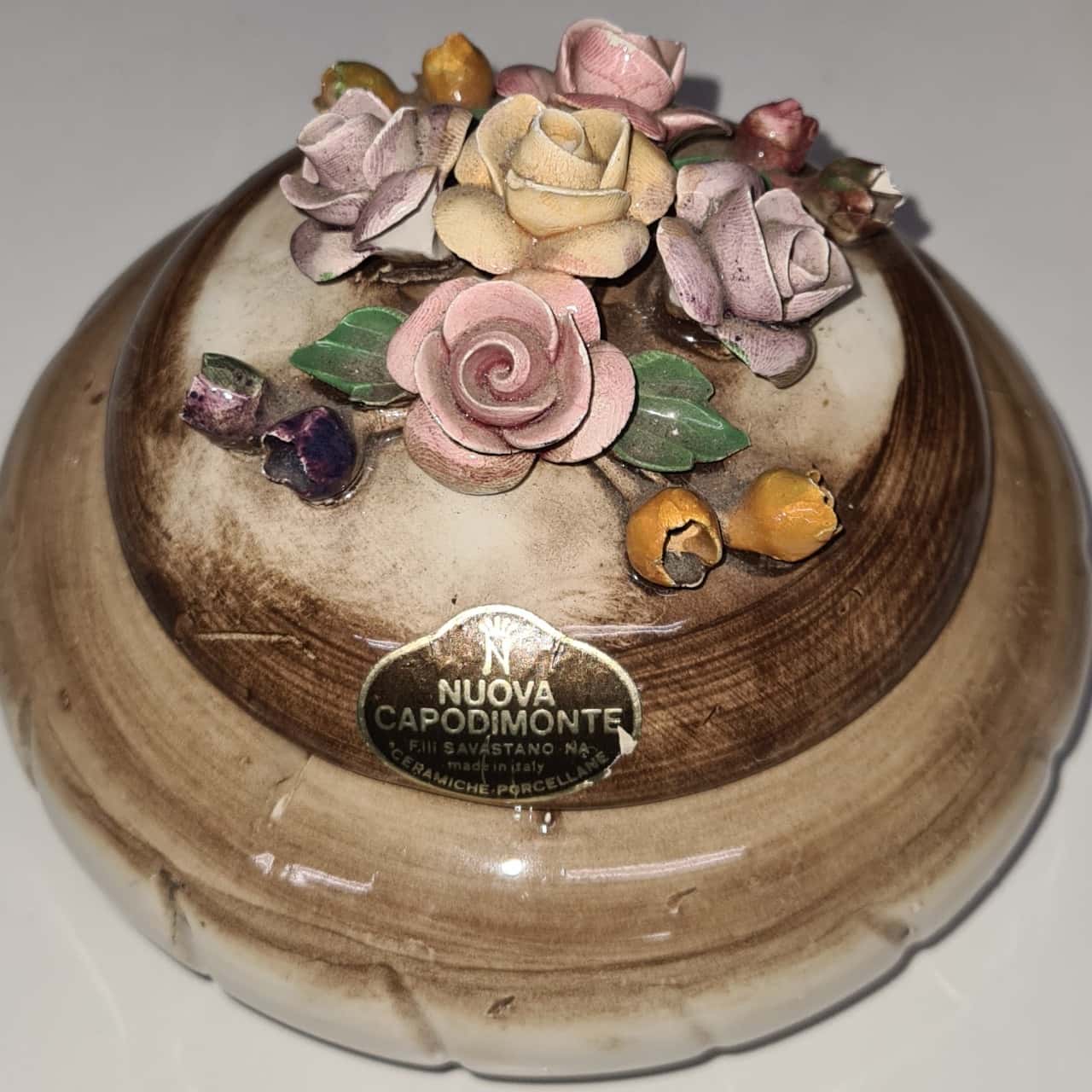 Vintage Capodimonte Italian Multi Rose Design Jewellery Trinket
