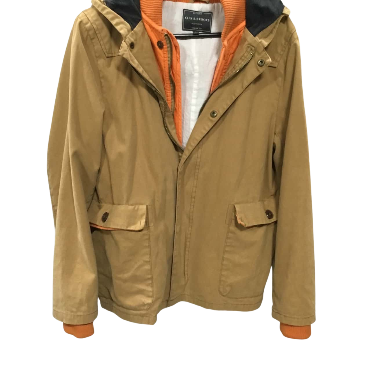 Mens Clay & Brooks Size S Front Zipper Beige / Black / Orange / White (s)