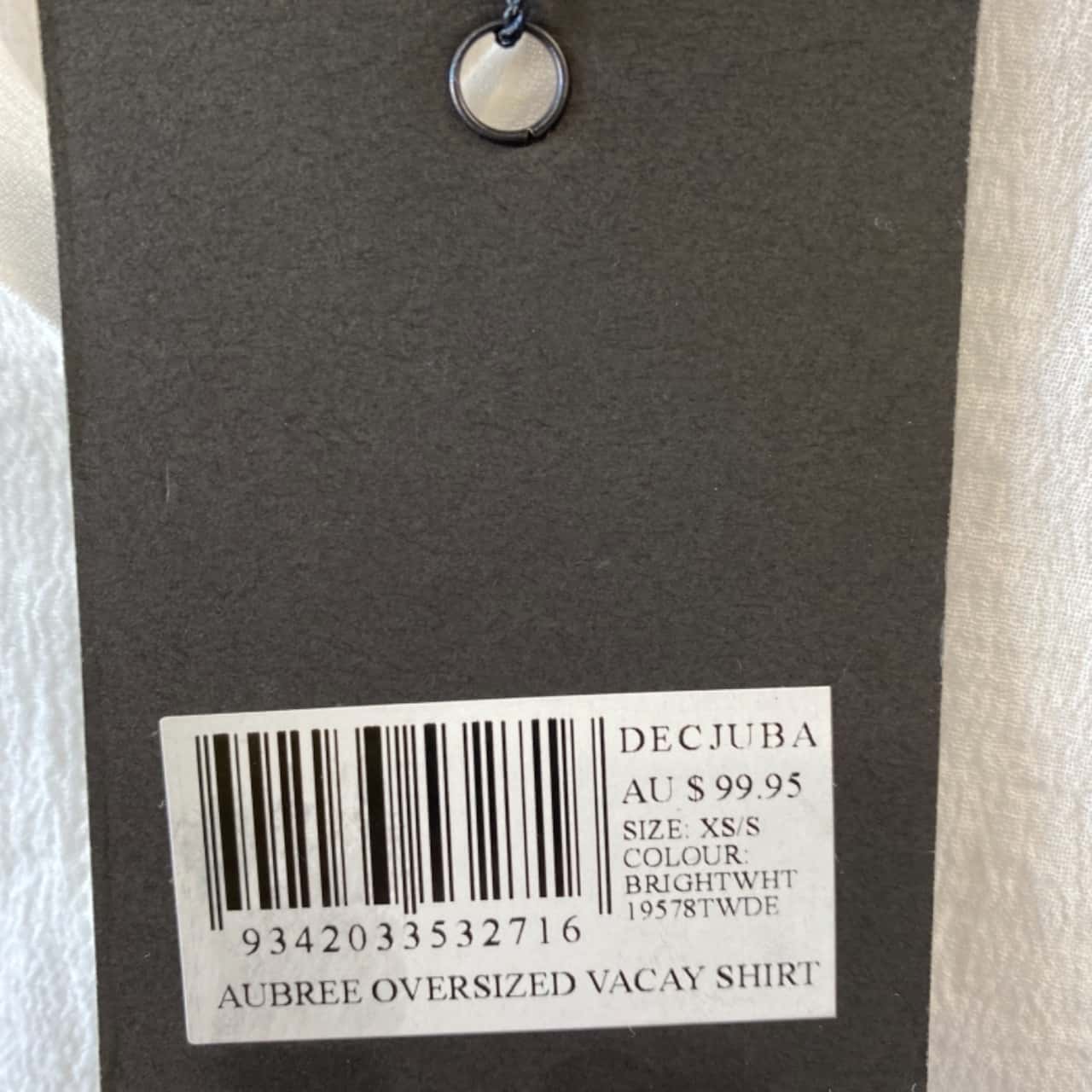 Decjuba Aubree Oversized Vacay Shirt Size XS/S Button Up White
