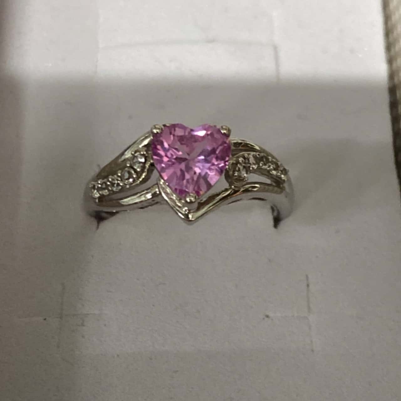 Sterling silver pink heart ring