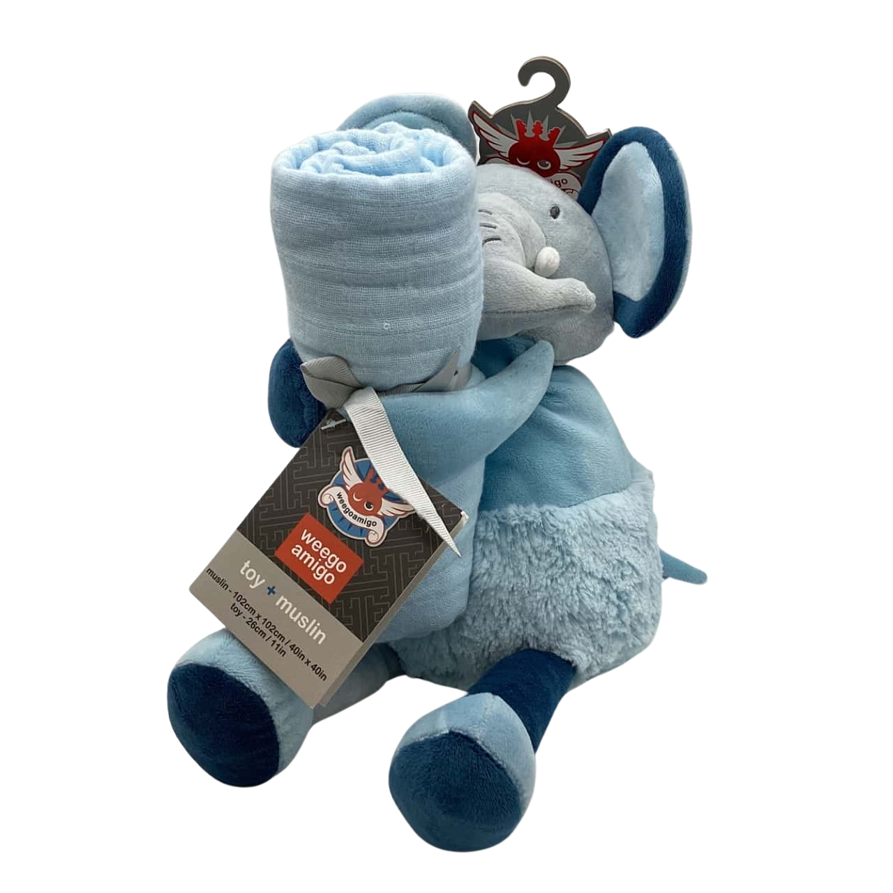 BNWT. Weegoamigo.(The Little Linen Co.) Blue Elephant toy holding a ...