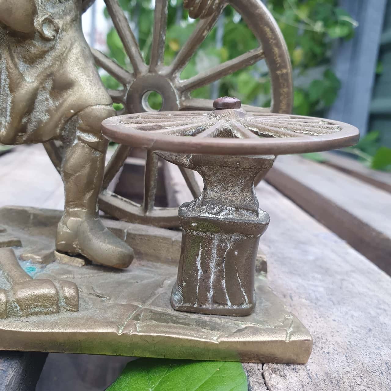 Vintage Solid Brass Blacksmith British Statue, Wheelwright Wagon Wheel(s)