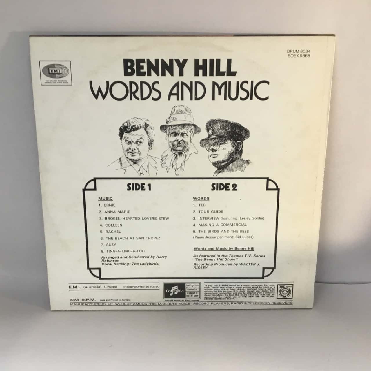 Vintage Benny Hill Words and Music Vinyl Record