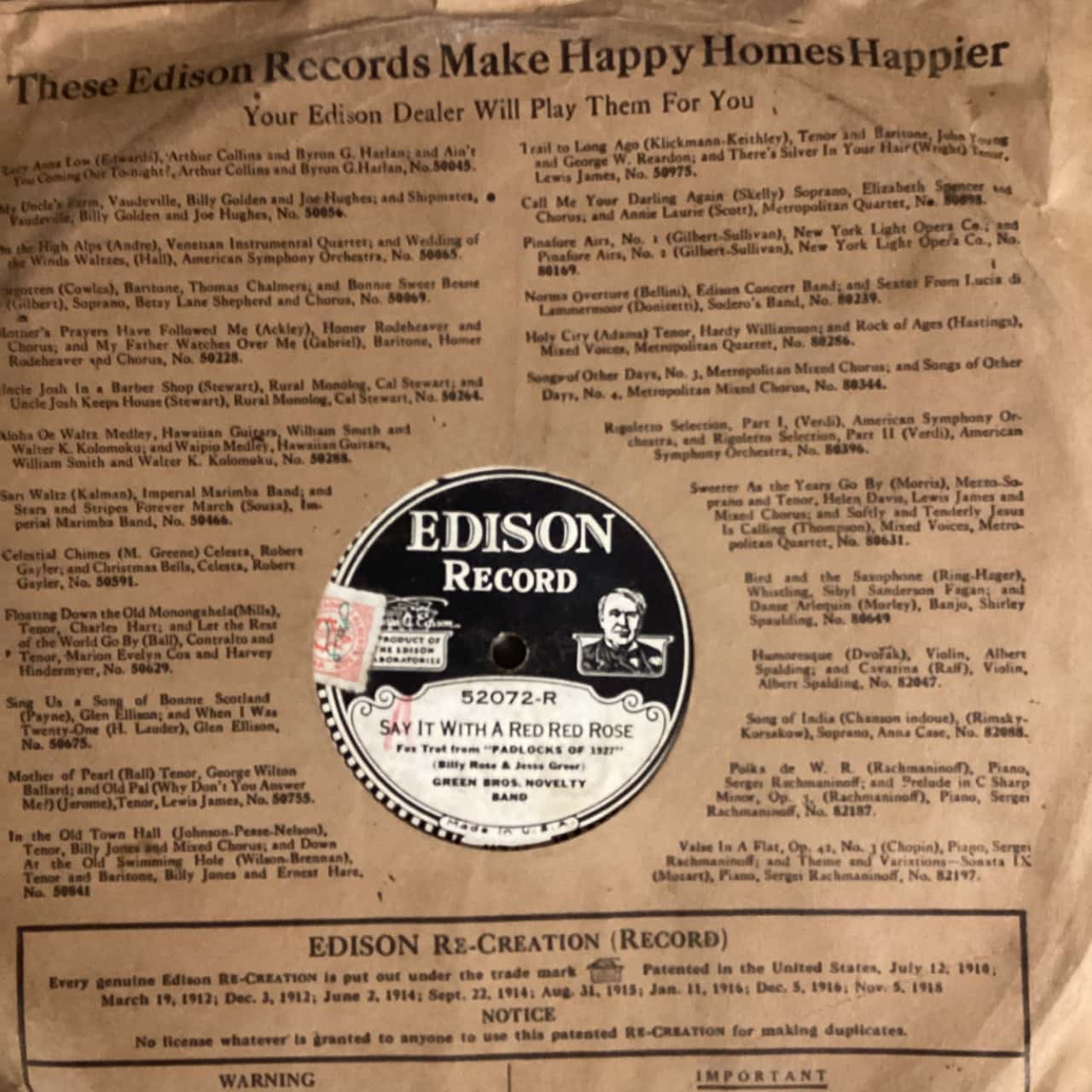 Edison Record Phonograph Record