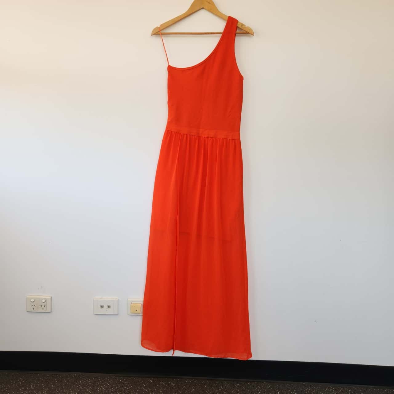 WITCHERY Orange One Shoulder Knit Mini Dress with Chiffon Over Skirt ...