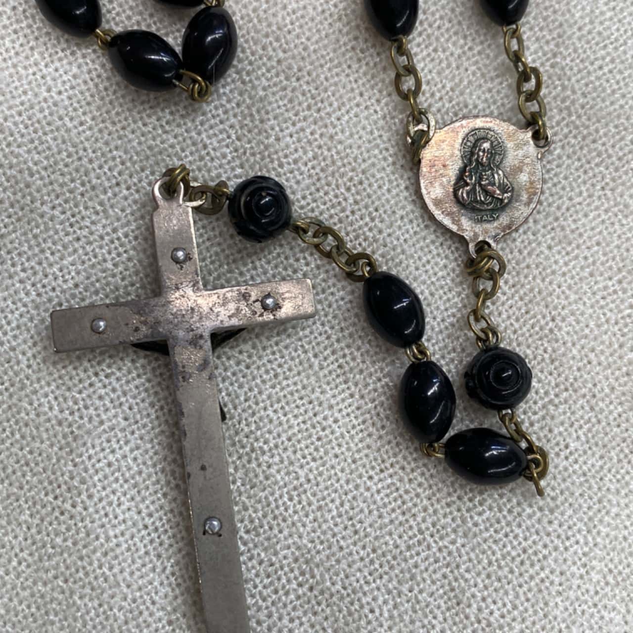 Black Plastic Big Bead Rosary Necklace