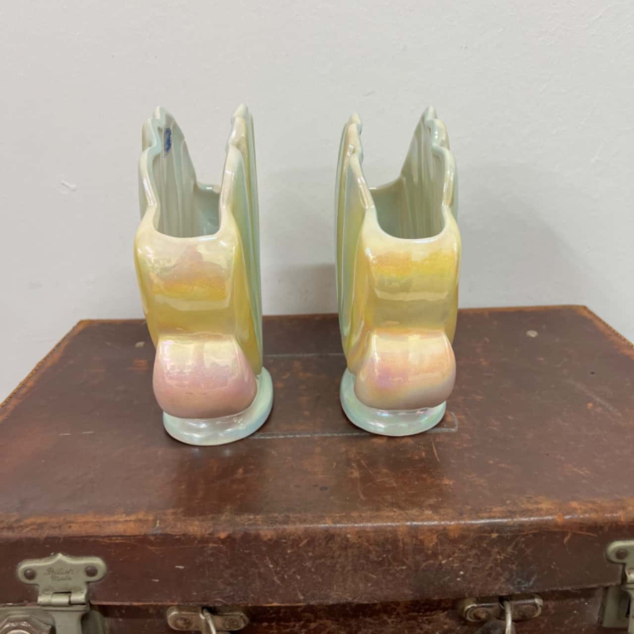 2 beautiful matching lusterware opalescent vases vintage(s)