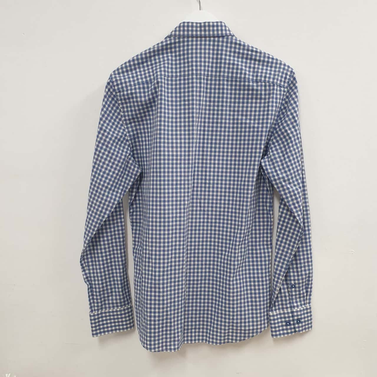 SABA Mens Size S Business Shirt Long Sleeve Checked / White/Blue(s)
