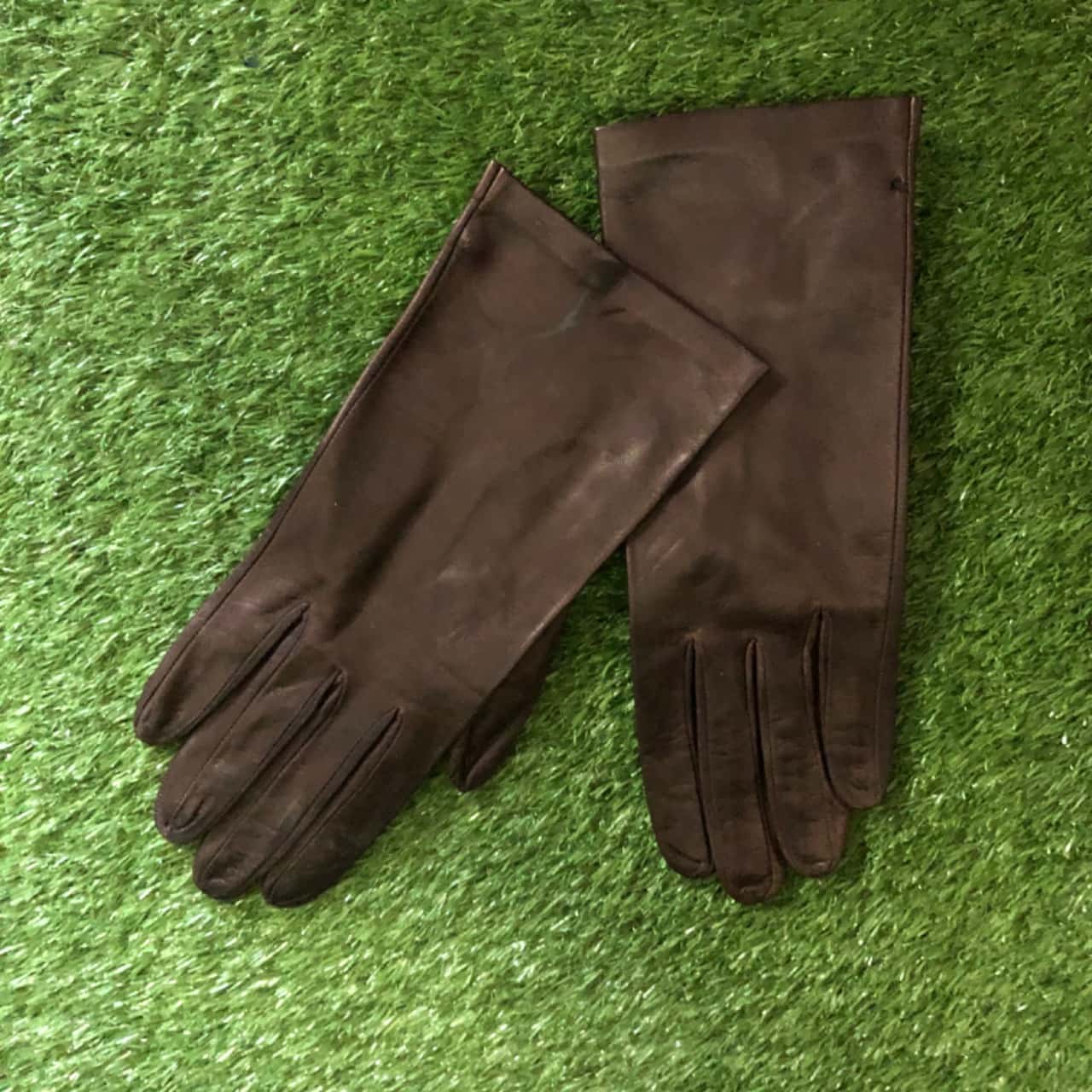 Chocolate Brown Smooth Top Leather Gloves (Size S/M)(s)