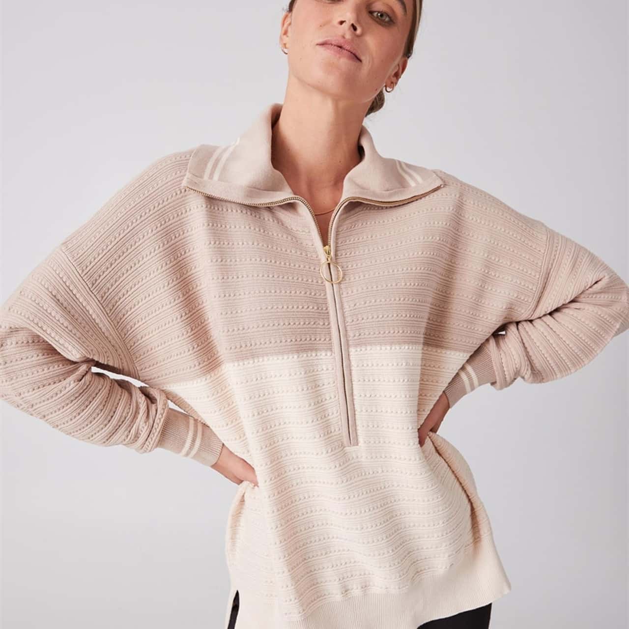 Ceres Life Half Zip Knit In Organic Cotton Size S(s)