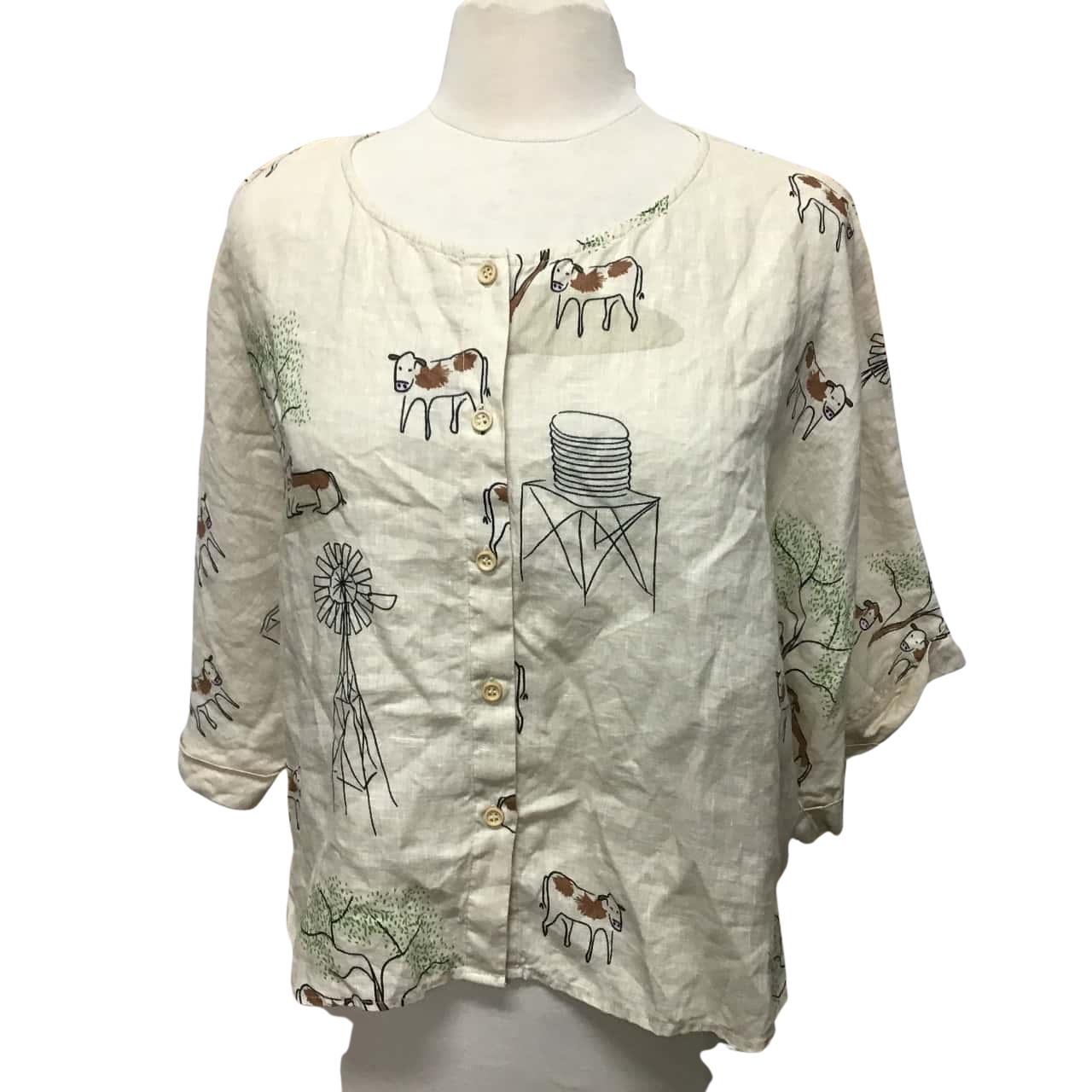 Jericho Road Clothing Womens Size 14, 100% Linen "Farmyard" Shirt(s)