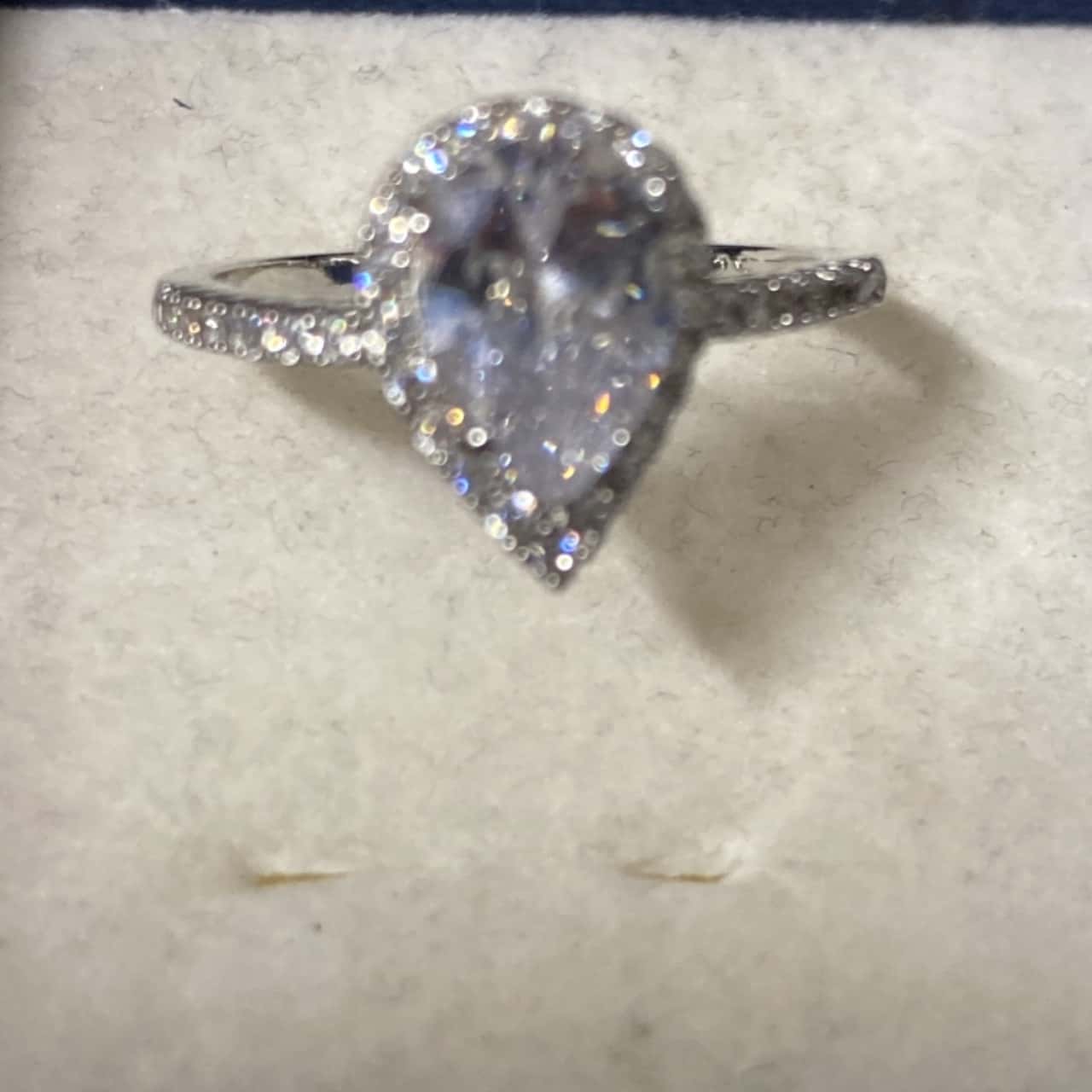 Sterling silver pear shaped cubic zirconia ring