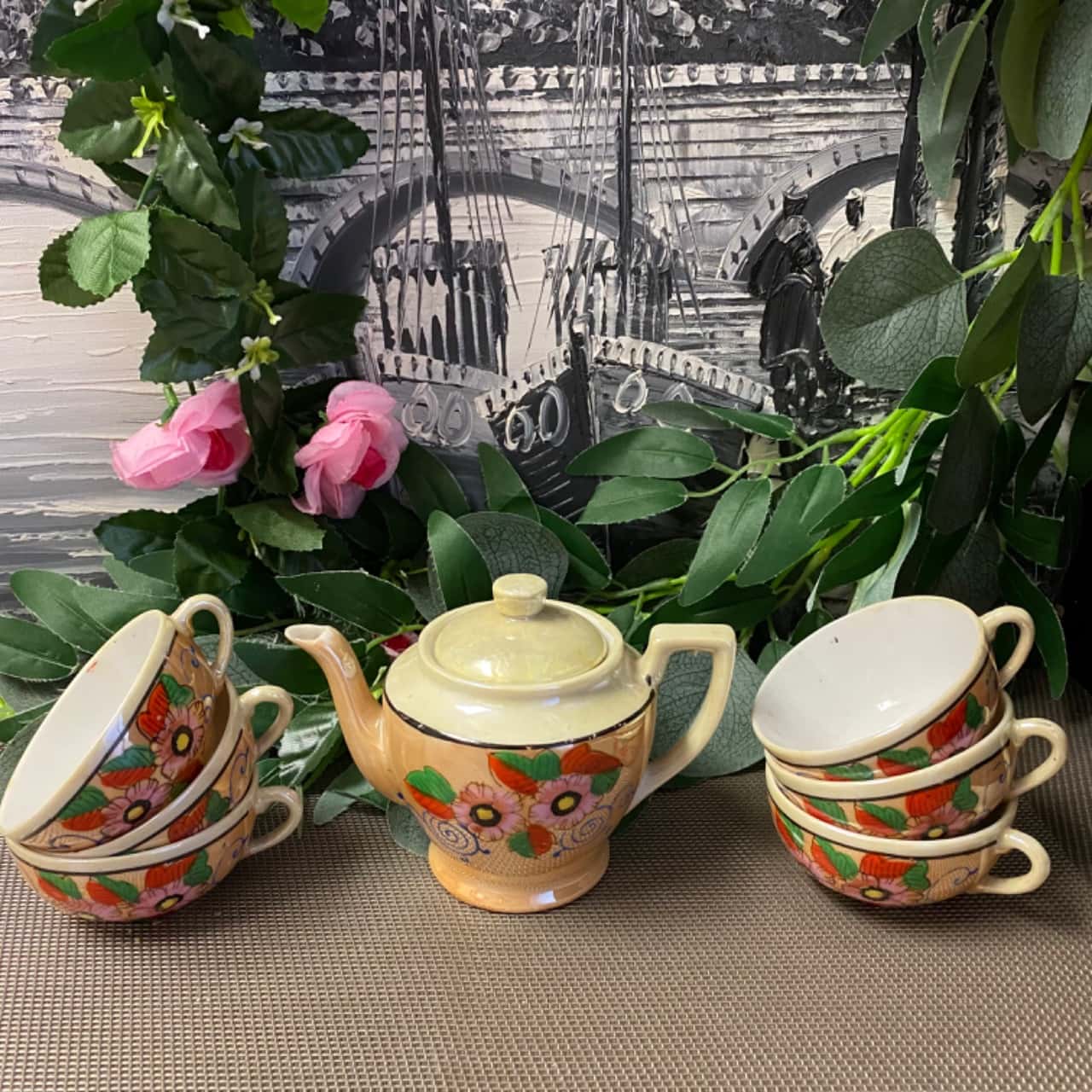 Hand painted 15pc tea set (look at photos for full set) (s)
