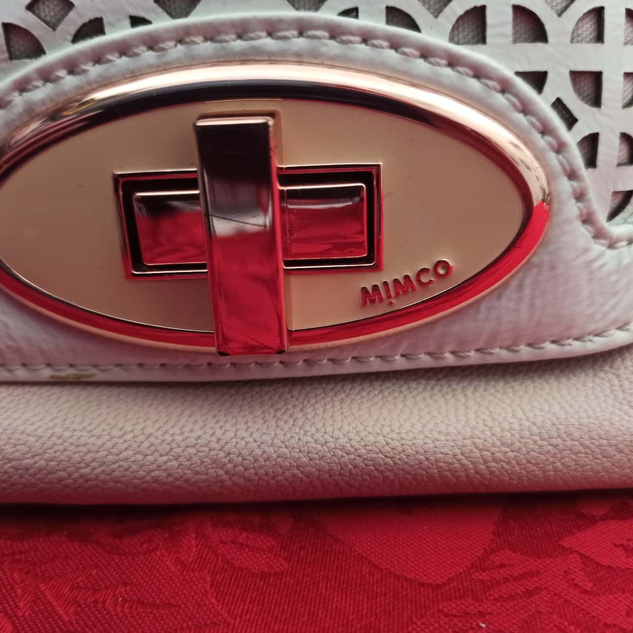 Mimco Womens Handbag Pink with cut out face pocket(s)