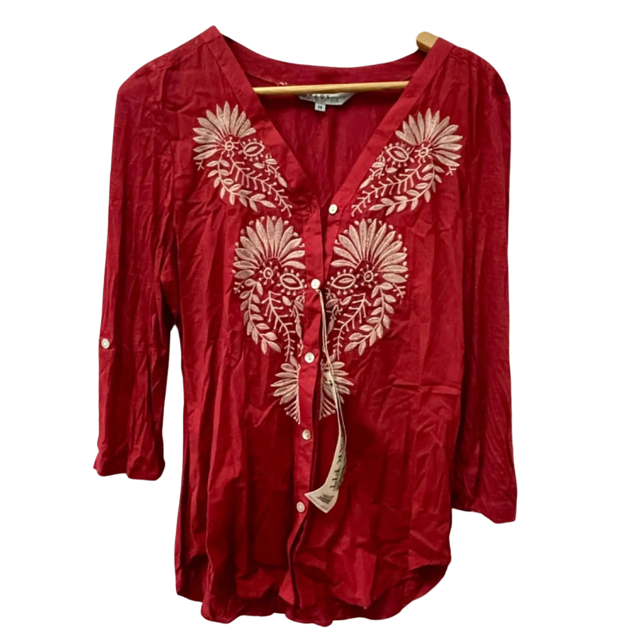 Rivers Womens Size 14 3/4 Sleeve / Button Up Red / White (s)