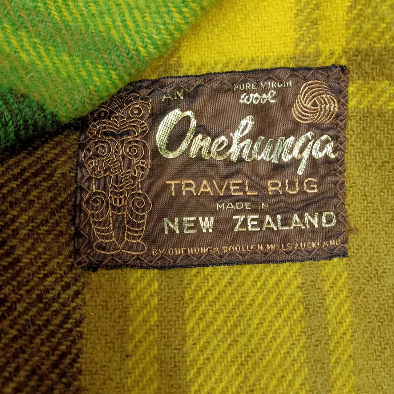 Vintage Onehunga pure wool green tartan rug(s)