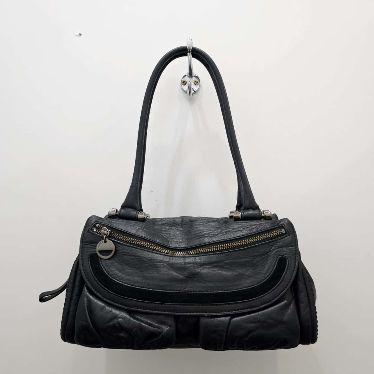 Mimco Womens Leather Shoulder Bag Handbag Black (s)