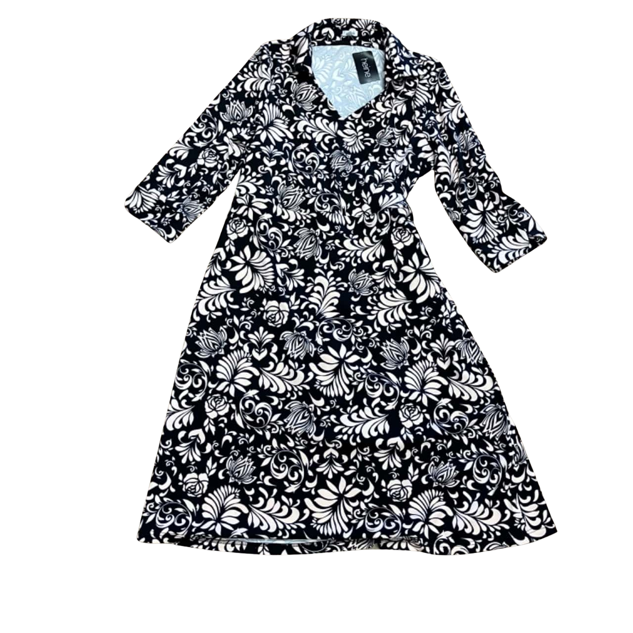 Heine Black Print Wrap Dress BNWT Size 46 (s)