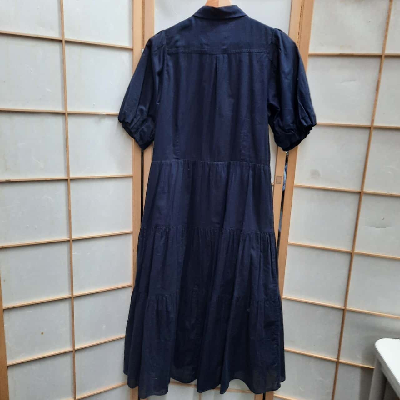 WITCHERY Navy Blue 100% Cotton Tiered Midi Dress in Size 8